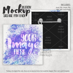 Black Backed Square Pinback Button Mockup | Add Your Own Image and ...