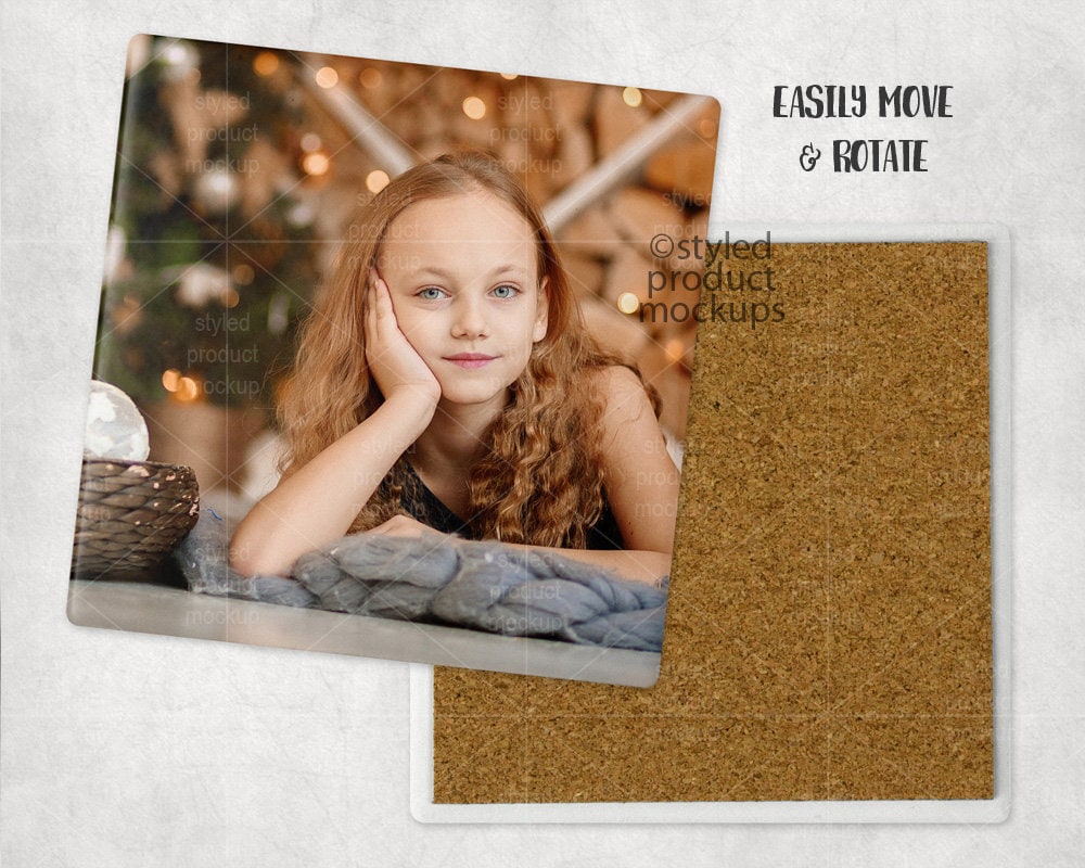 Square Sandstone Coaster With Cork Back Mockup With Front and | Etsy