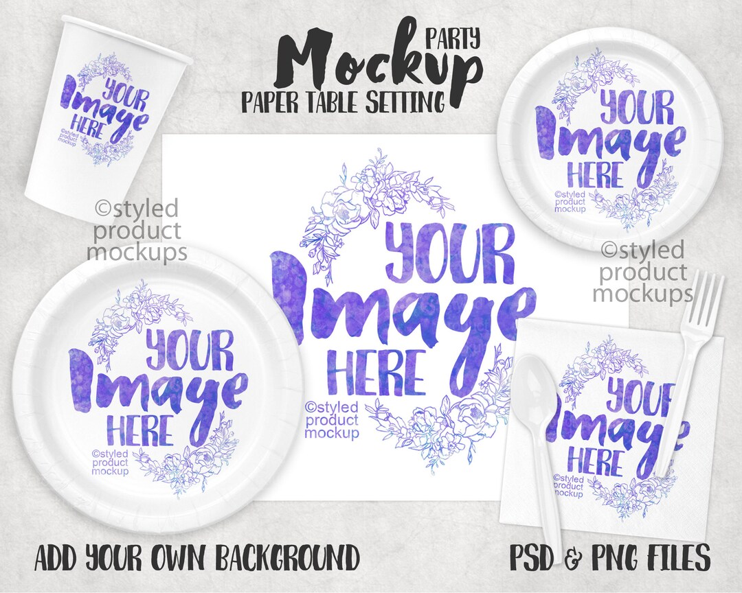 Paper Party Table Set Mockup | Add Your Own Image and Background - Etsy