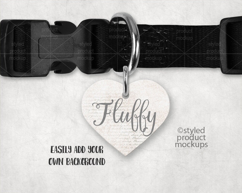 Heart Shaped Pet Tag on a Dog Collar Mockup Template Add | Etsy