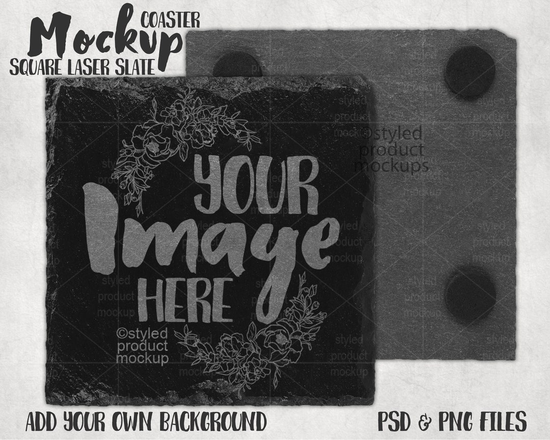Square Slate Laser Etched Coaster Mockup | Add Your Own Image and ...