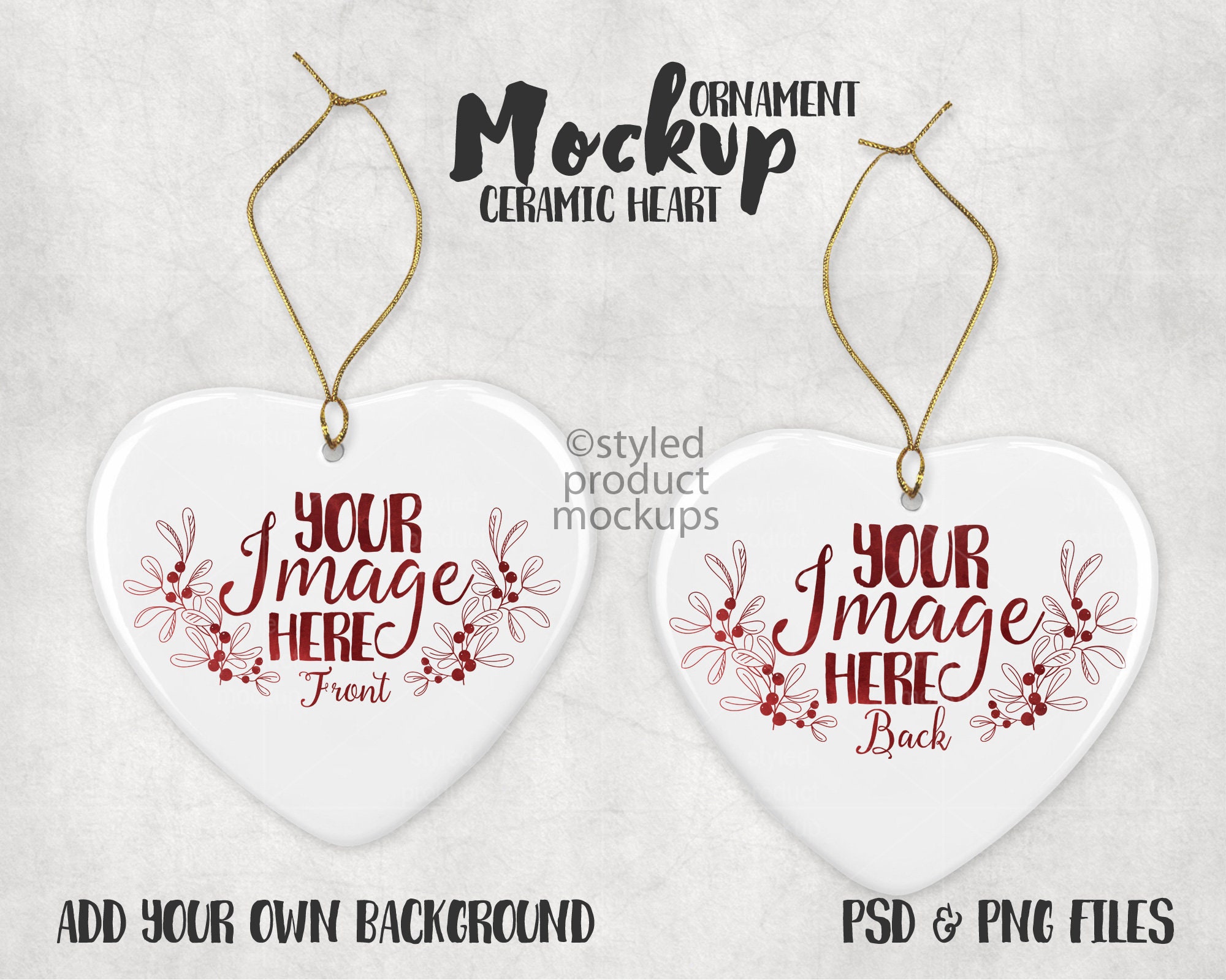 Dye Sublimation Porcelain Heart Shaped Ornament Mockup Add | Etsy