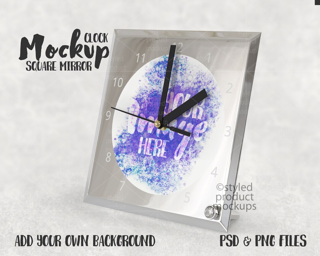 Dye Sublimation Square Glass Mirror Clock Mockup | Add Your Own Image ...