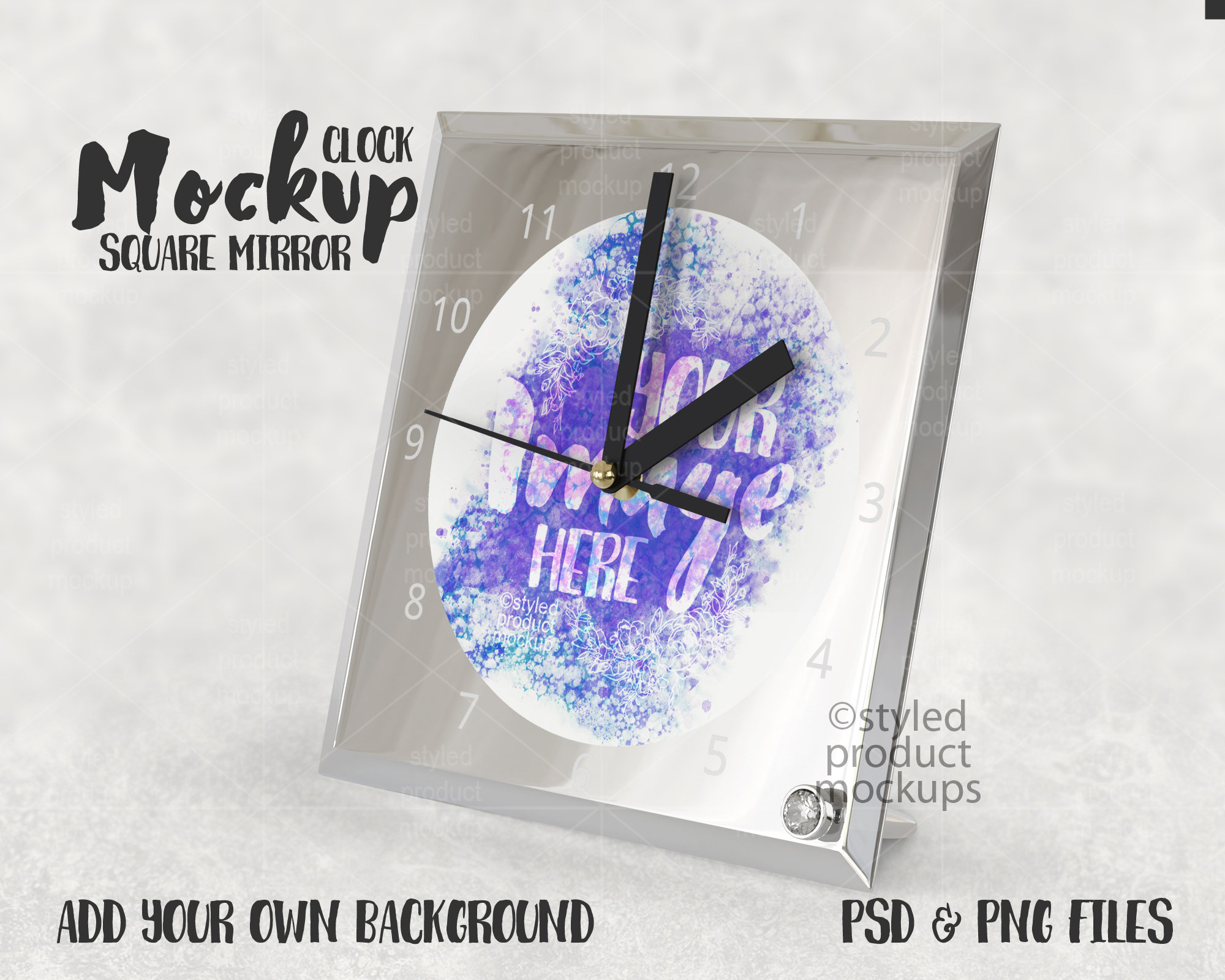 Dye Sublimation Square Glass Mirror Clock Mockup | Add Your Own Image ...