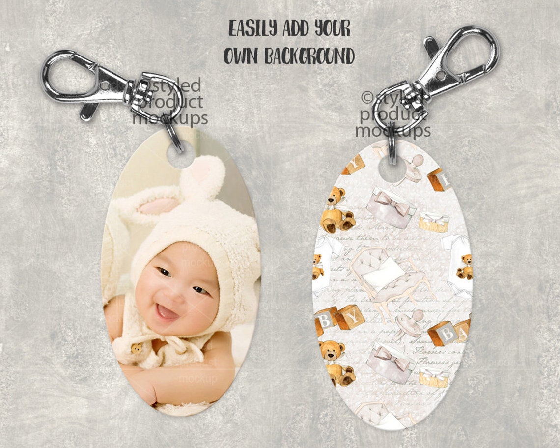 Two sided oval shaped keychain Mockup Template Add your own | Etsy