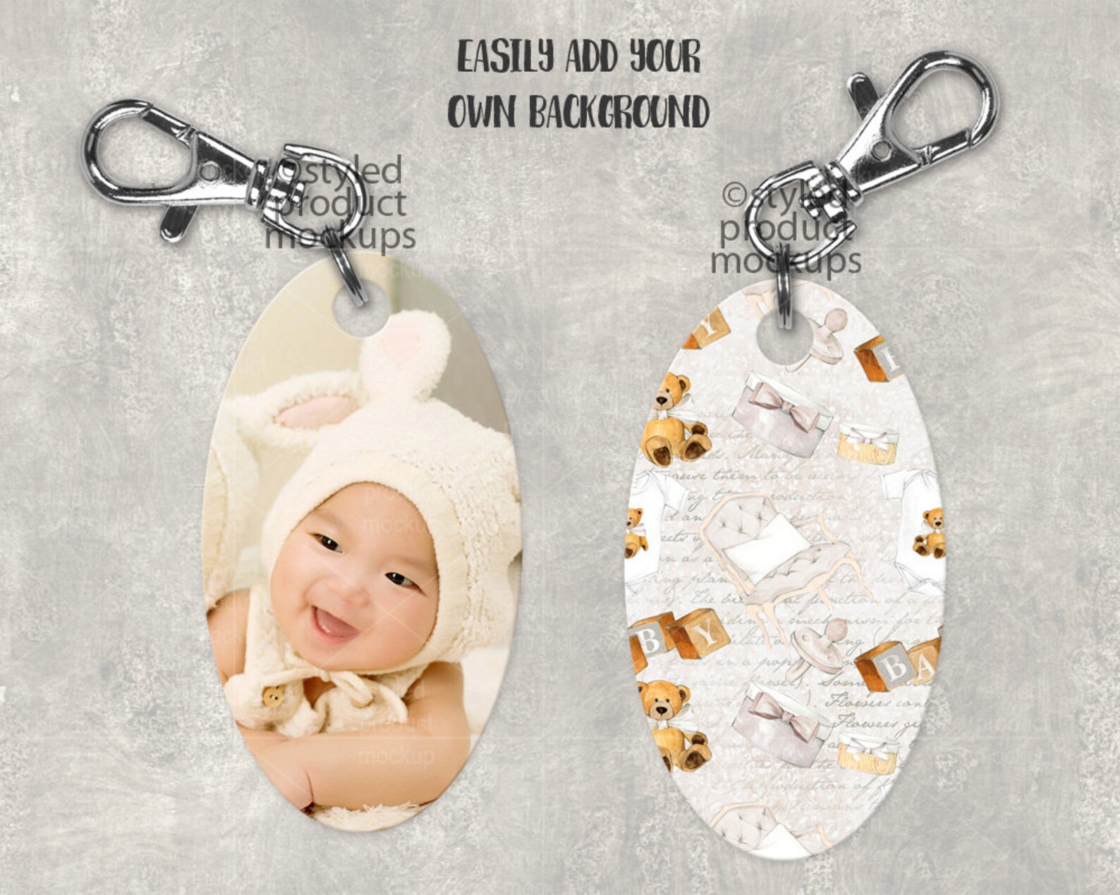 Two sided oval shaped keychain Mockup Template Add your own | Etsy