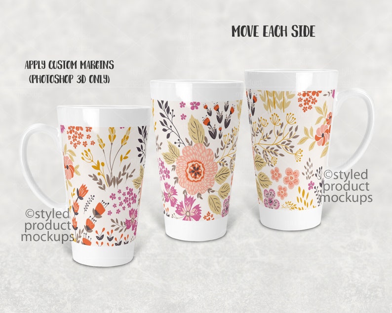 Dye Sublimation 17 Oz Latte Mug Full Wrap Mockup Add Your Etsy