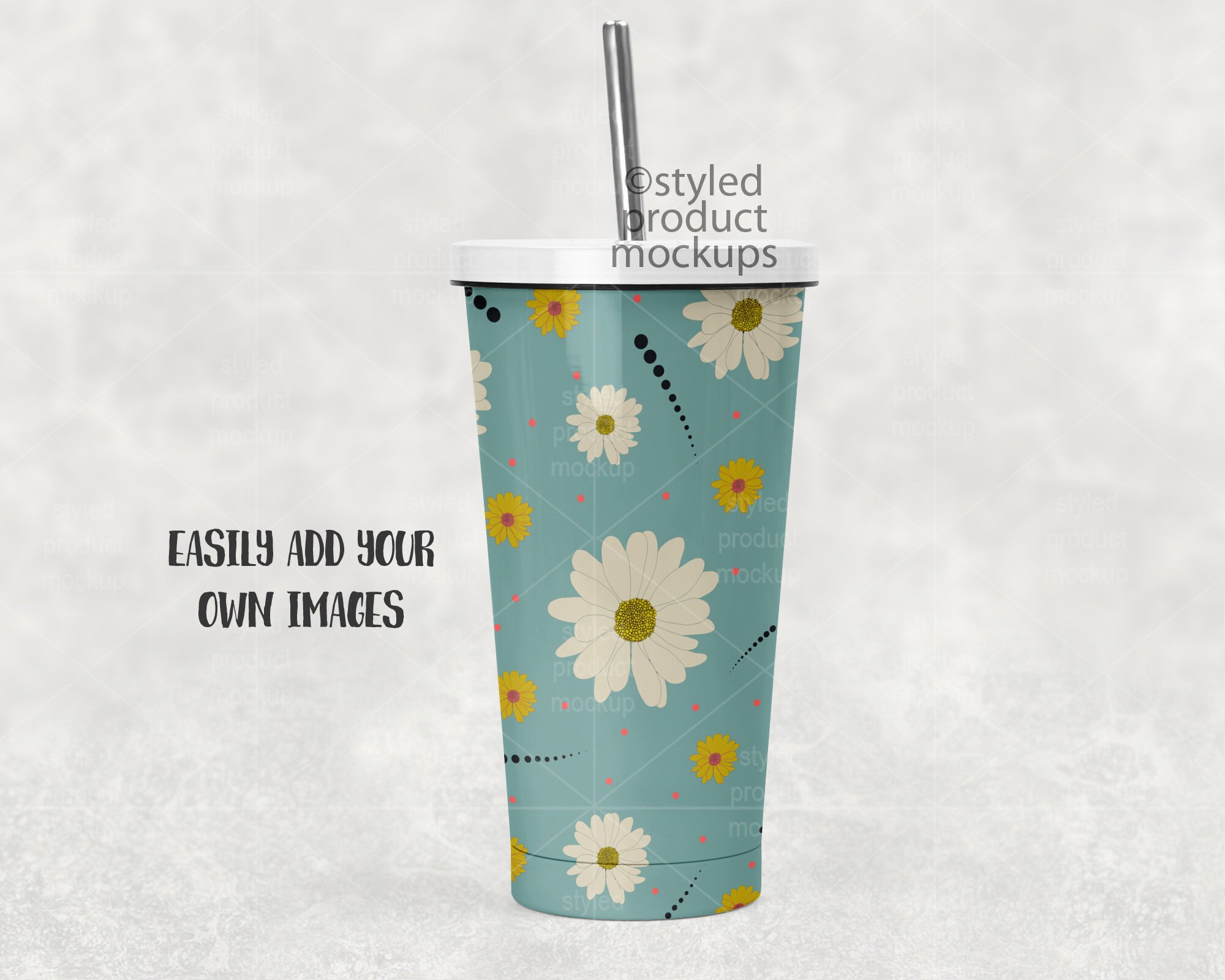 Dye Sublimation 15oz Tapered Cup With Lid and Straw Mockup | Add Your ...
