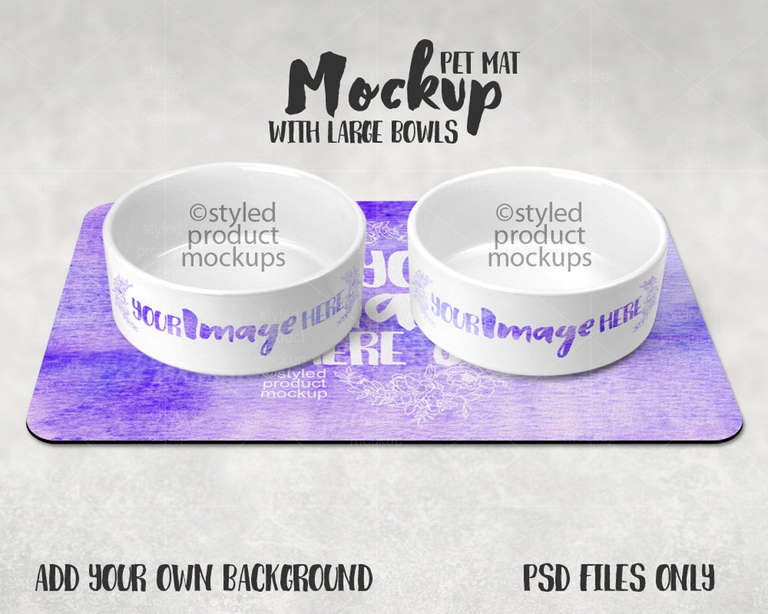 Dye Sublimation Pet Mat and Two Large Pet Bowls Mockup Template| Add ...