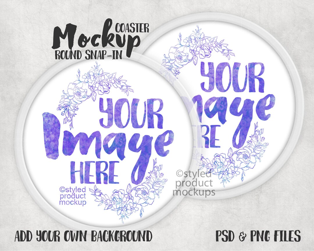 Round Acrylic Snap in Photo Insert Coaster Mockup | Add Your Own Image ...