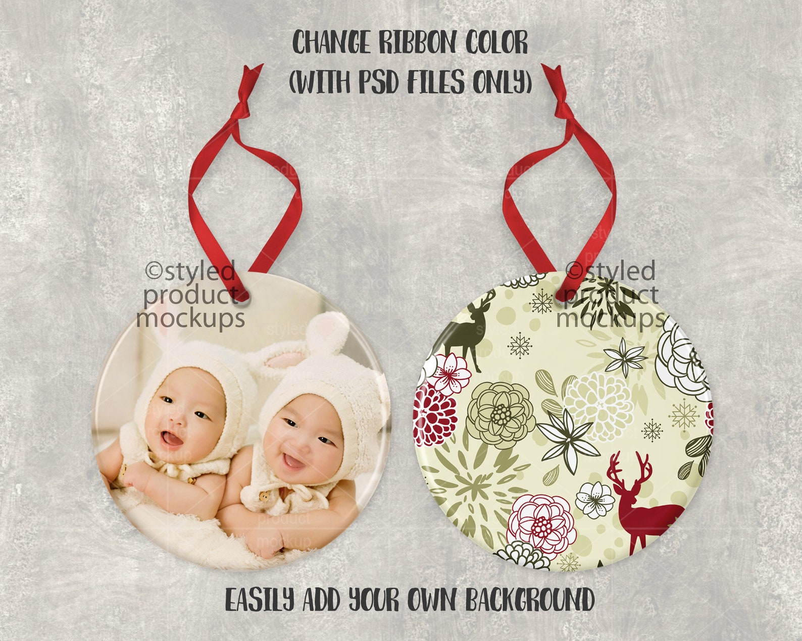 Dye Sublimation Round Ceramic Ornament Mockup | Add Your Own Image and ...