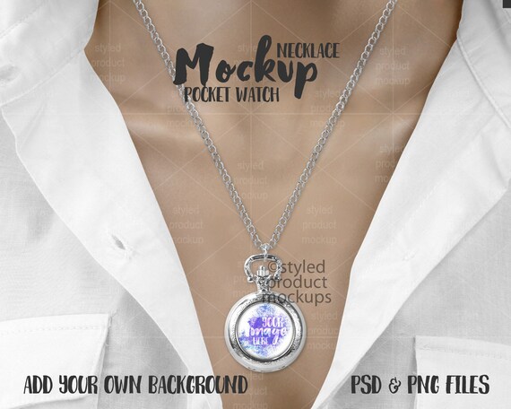 Watch necklace shown on woman's neck Mockup Add your own | Etsy