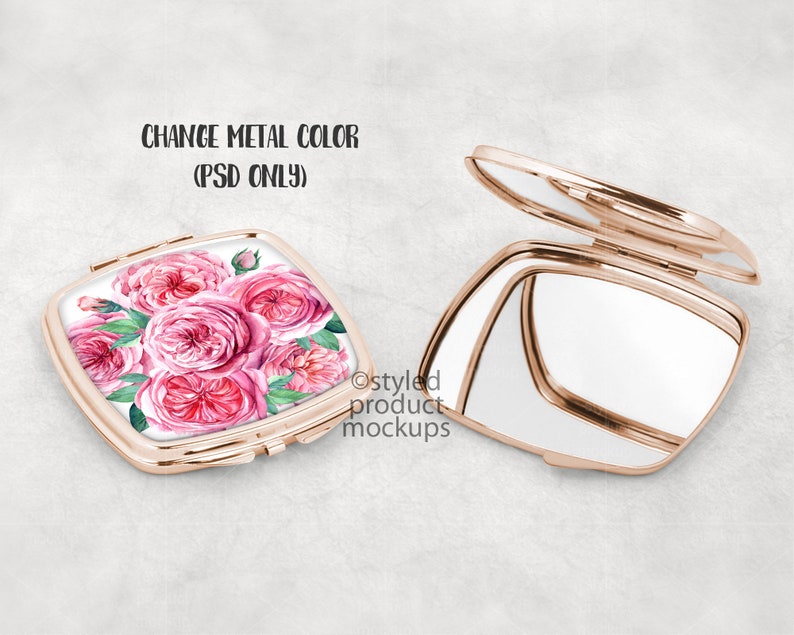 Square compact mirror mockup template Add your own image and | Etsy
