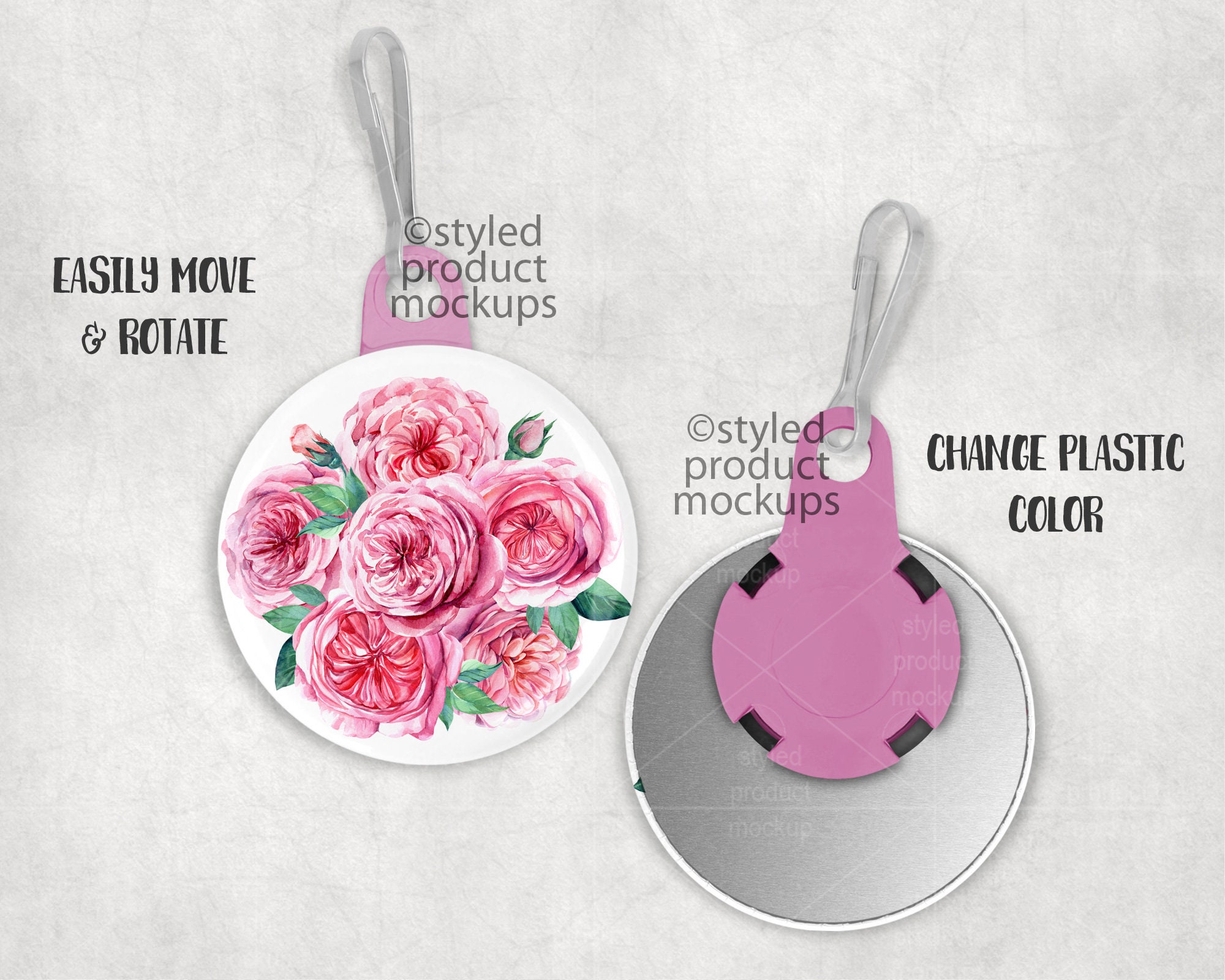 Zipper Pull Button With Flat Back and Plastic Connector Mockup - Etsy