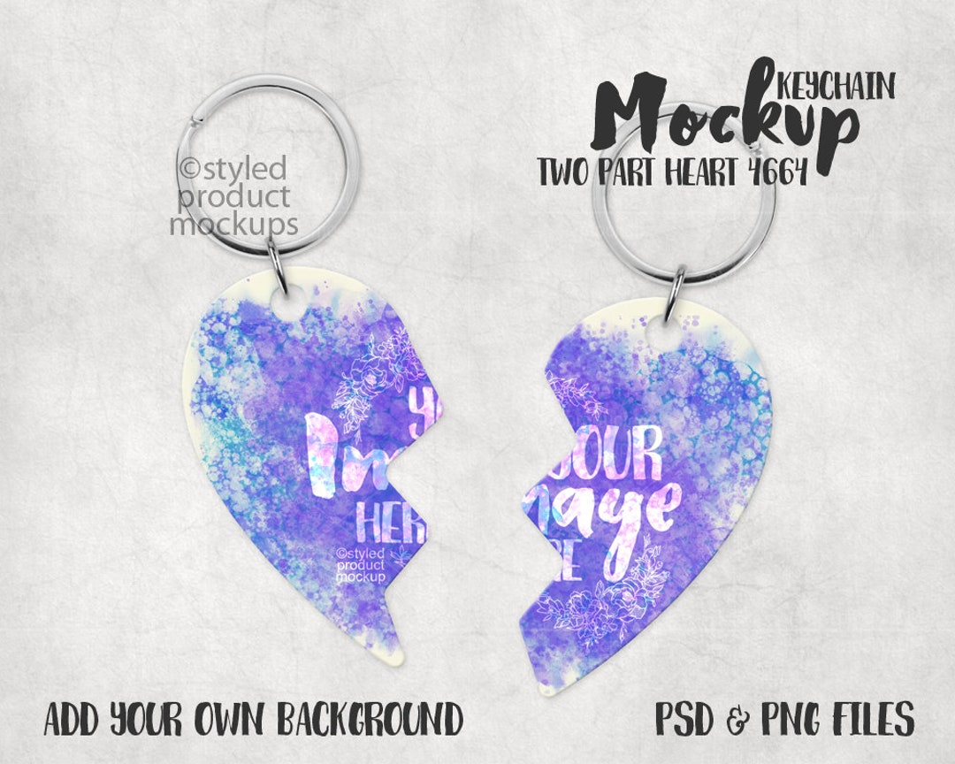 Dye Sublimation Two Part Heart Shaped Keychain Mockup Template | Add ...