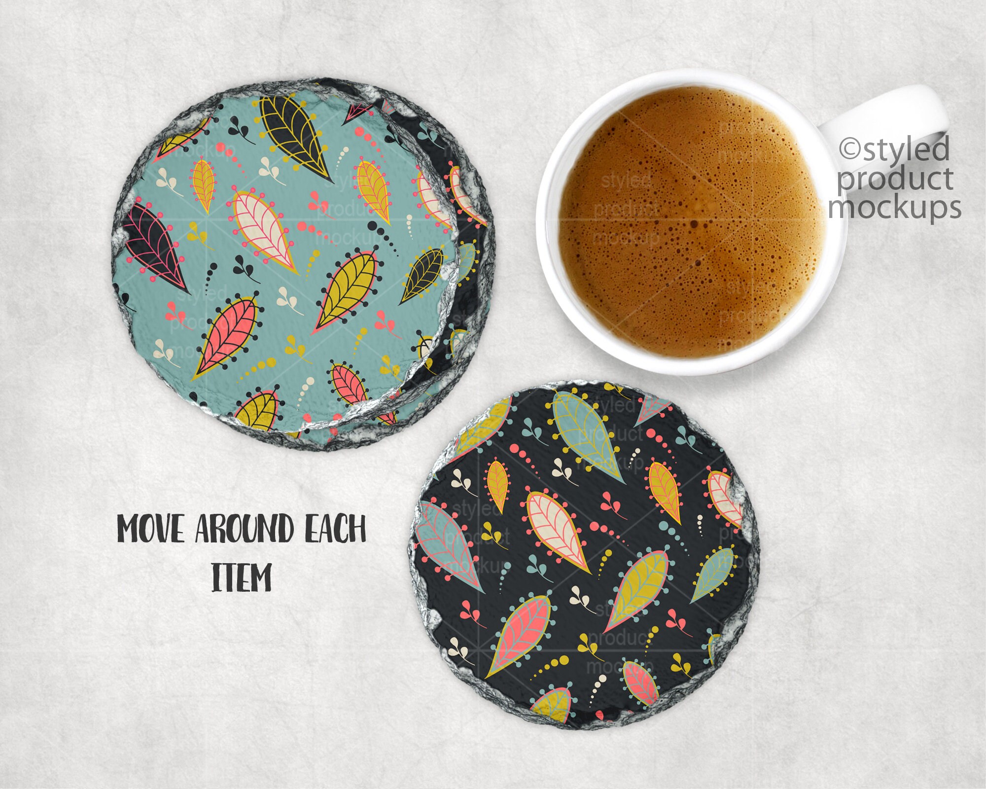 Dye Sublimation Round Slate Coasters Mockup | Add Your Own Image and ...