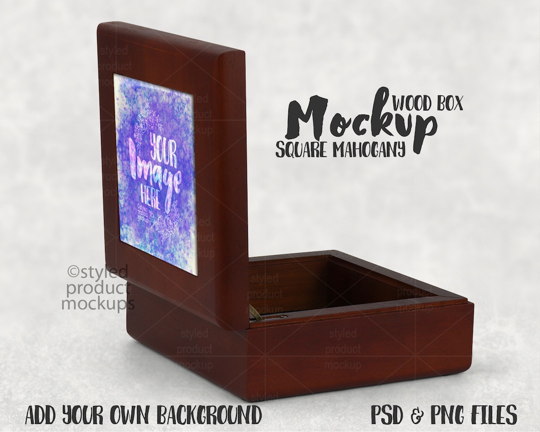 Dye Sublimation Mahogany Wood Keepsake Box Mockup | Add Your Own Image ...