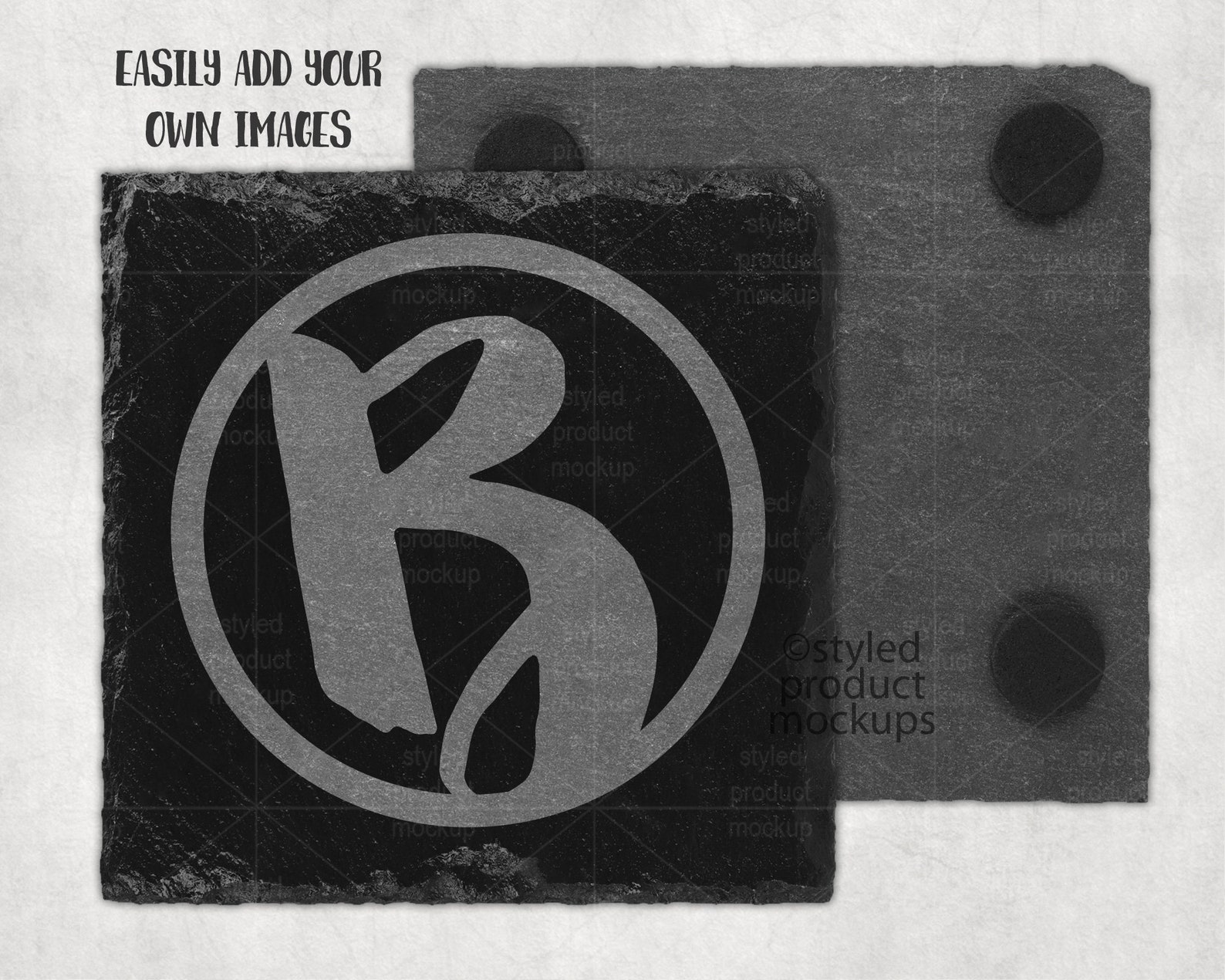 Square Slate Laser Etched Coaster Mockup | Add Your Own Image and ...