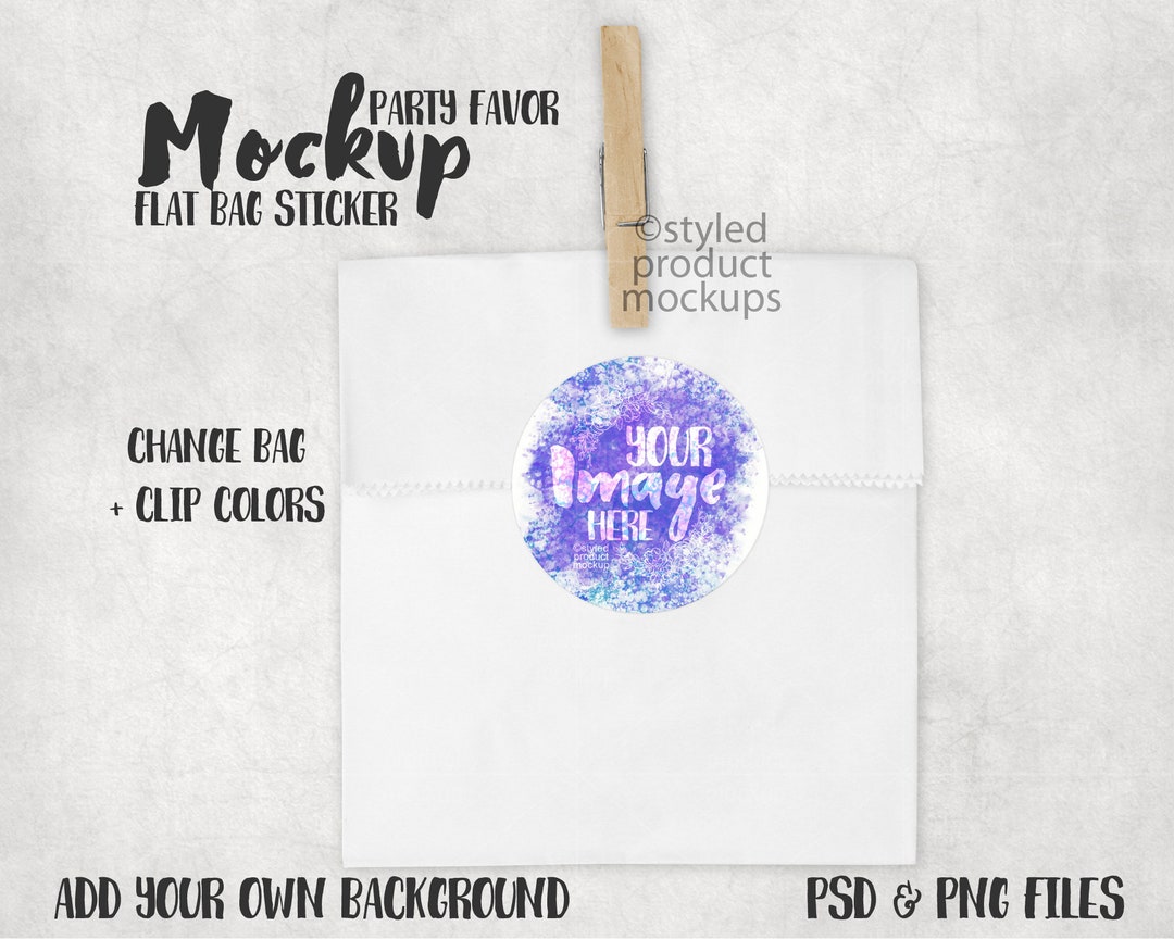Flat Paper Bag Sticker for Party Favors Mockup | Add Your Own Image and ...