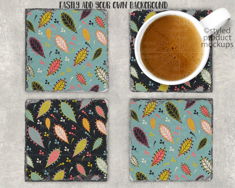 Dye Sublimation Square Slate Coasters Mockup | Add Your Own Image and ...