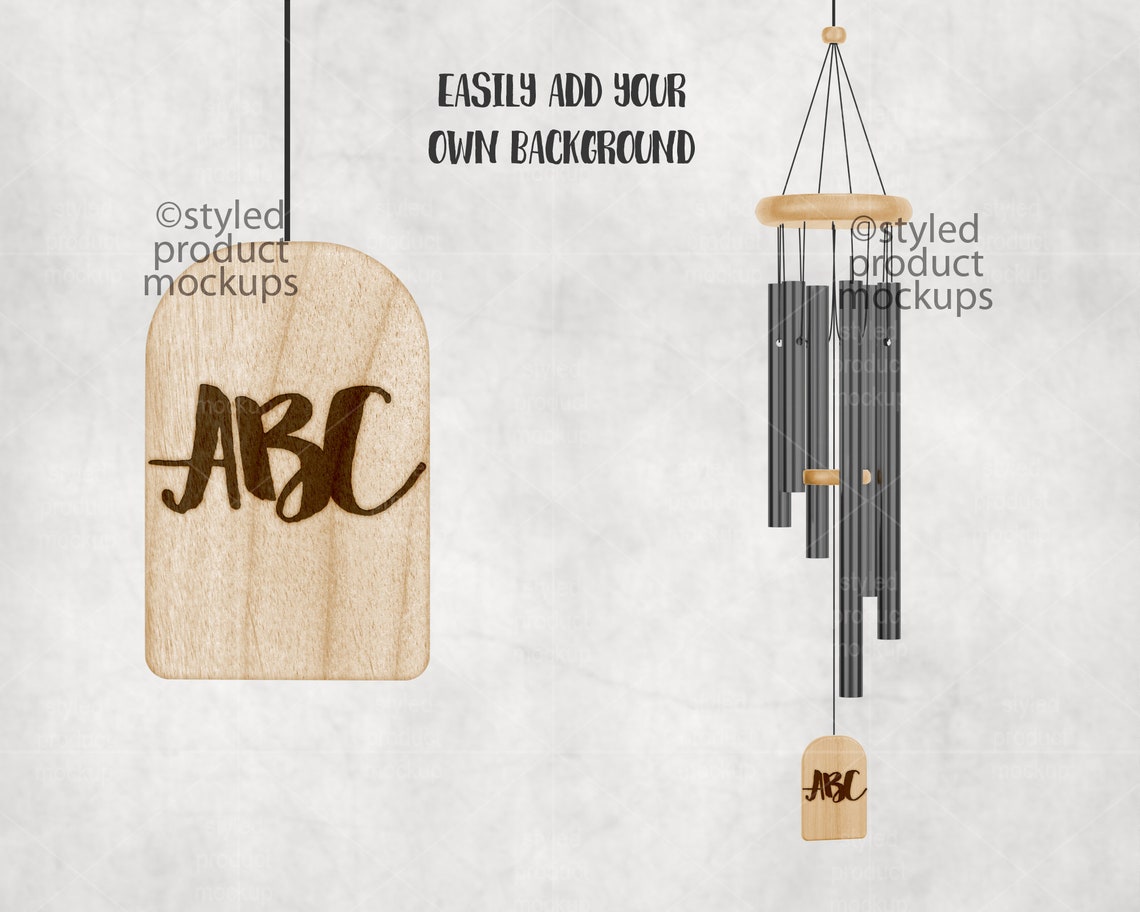 Wind Chime With Laser Etch Wood Hanger Mockup | Add Your Own Image and ...