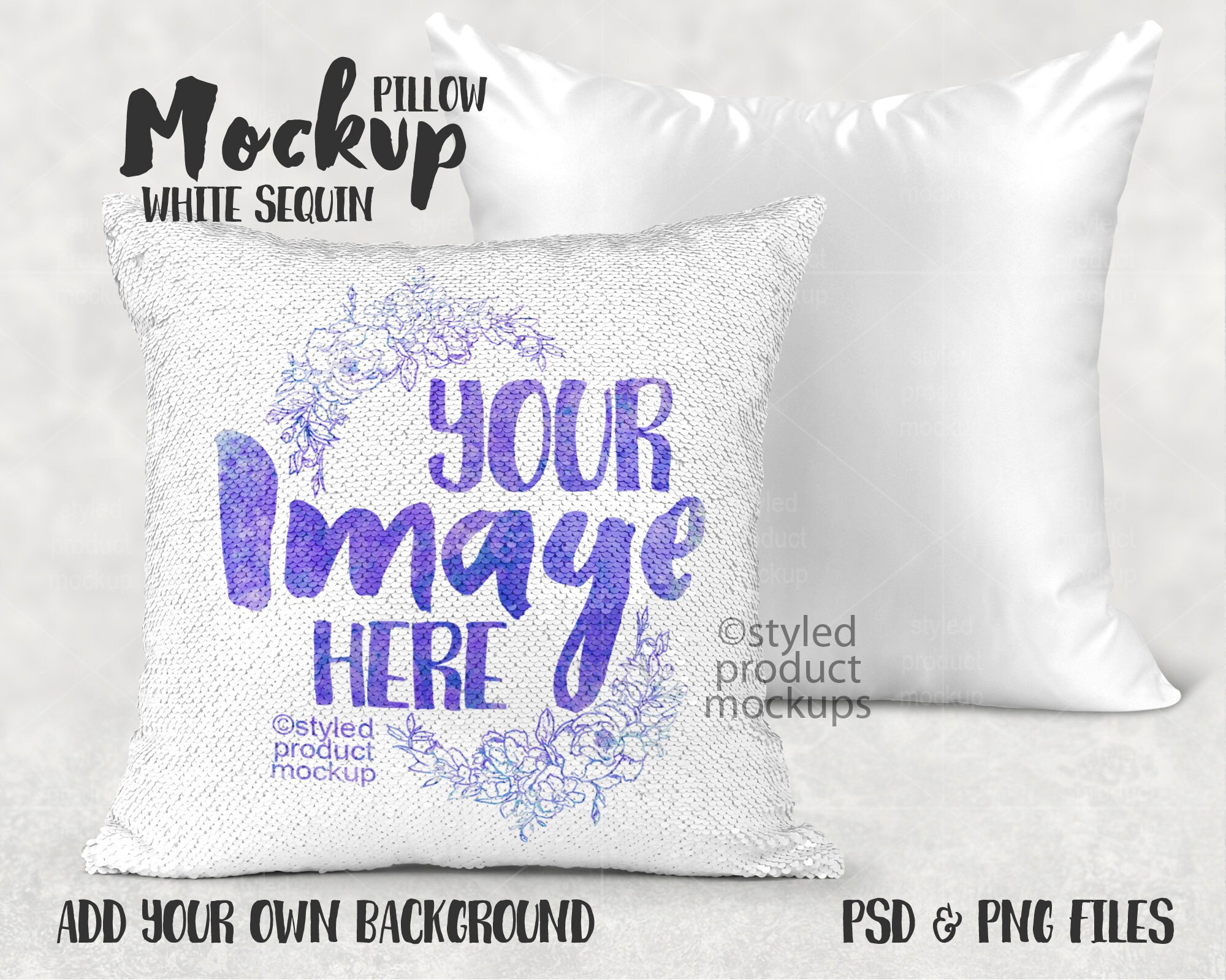 Dye Sublimation Sequin Pillow – White Non-metallic Mockup | Add Your ...