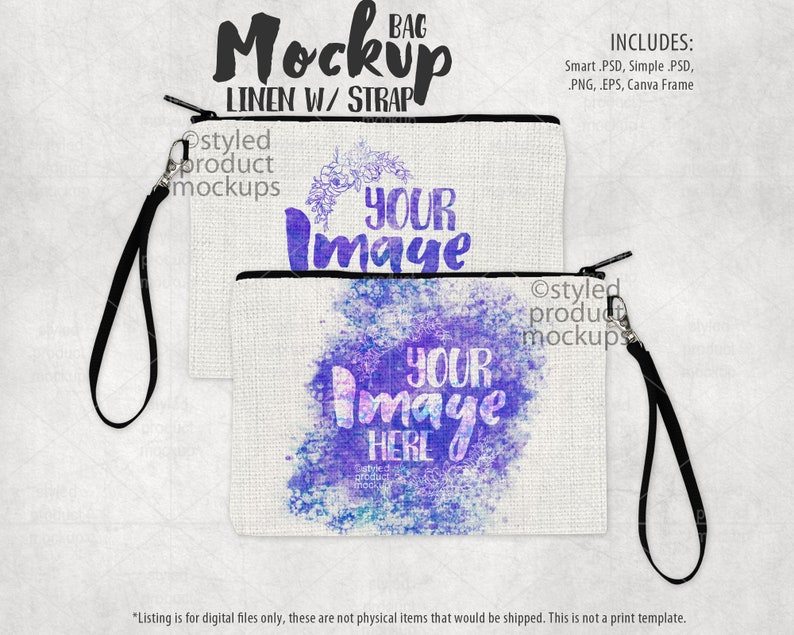 Dye Sublimation Linen Bag Mockup | Zipper Pouch With Wrist Strap ...