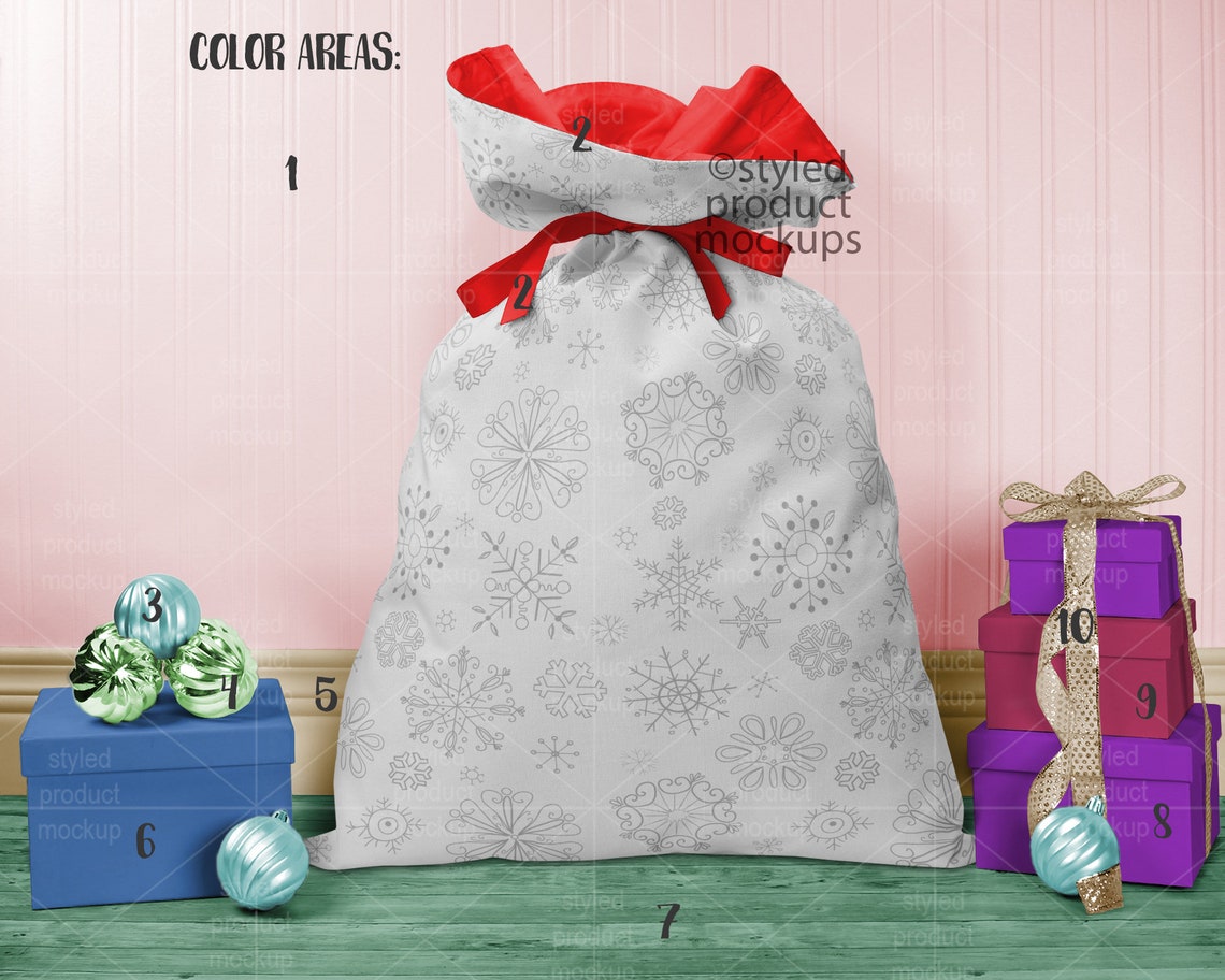 Dye Sublimation Santa Sack With Ribbon Mockup Add Your Own - Etsy