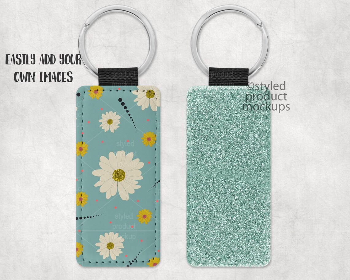 Dye Sublimation PU Leather Keychain With Glitter Back Mockup | Add Your ...