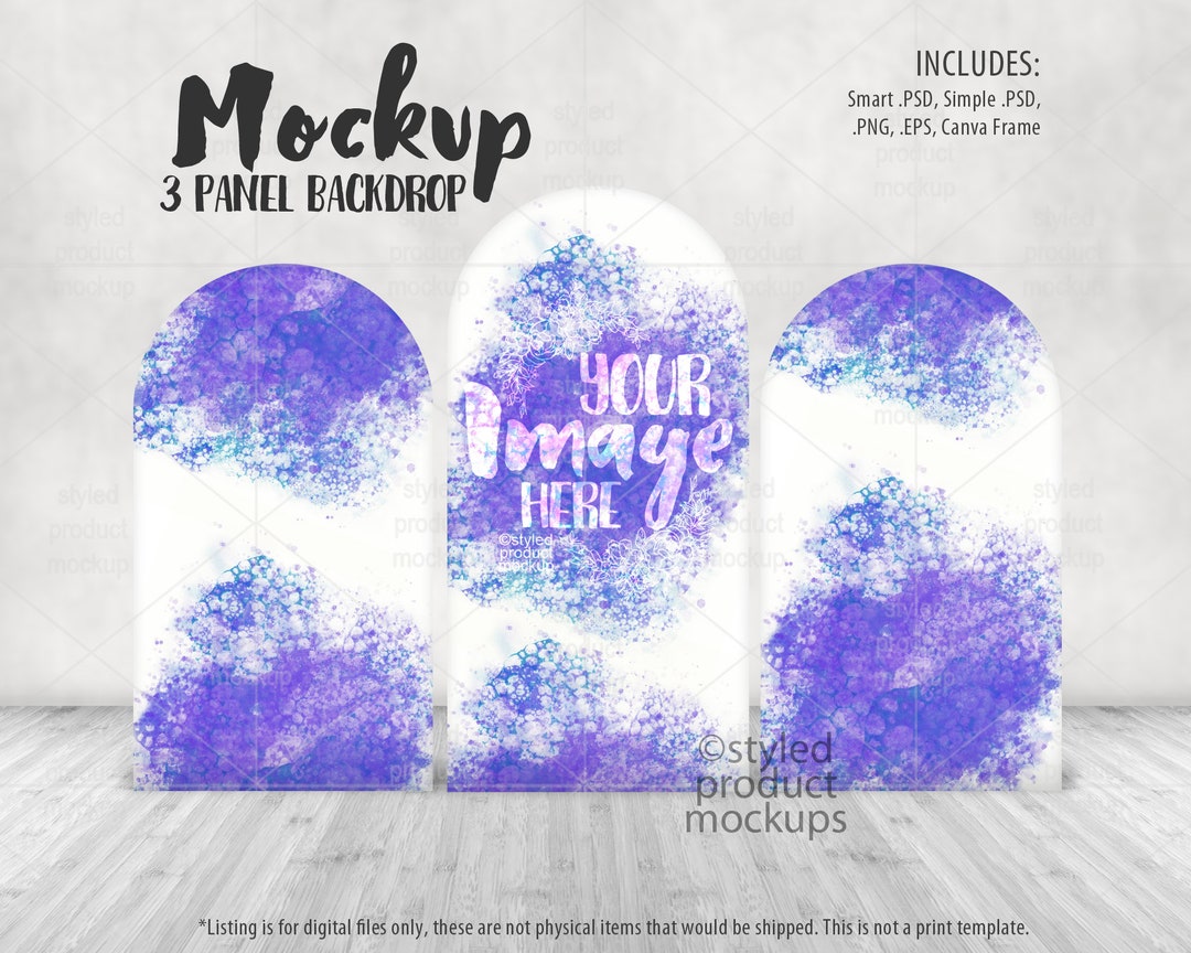 Three Panel Party Backdrop Trio Display Mockup | Add Your Own Image and ...