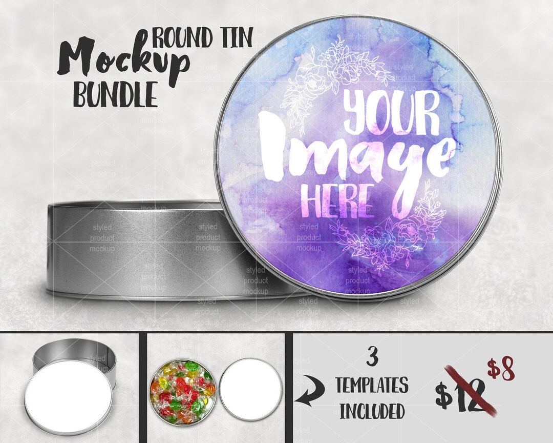 Round Aluminum Tin Mockup Template Bundle | Add Your Own Background ...