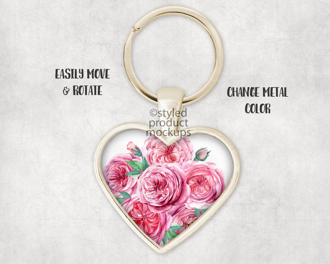 Metal Heart Shaped Keychain Mockup Add Your Own Image and | Etsy