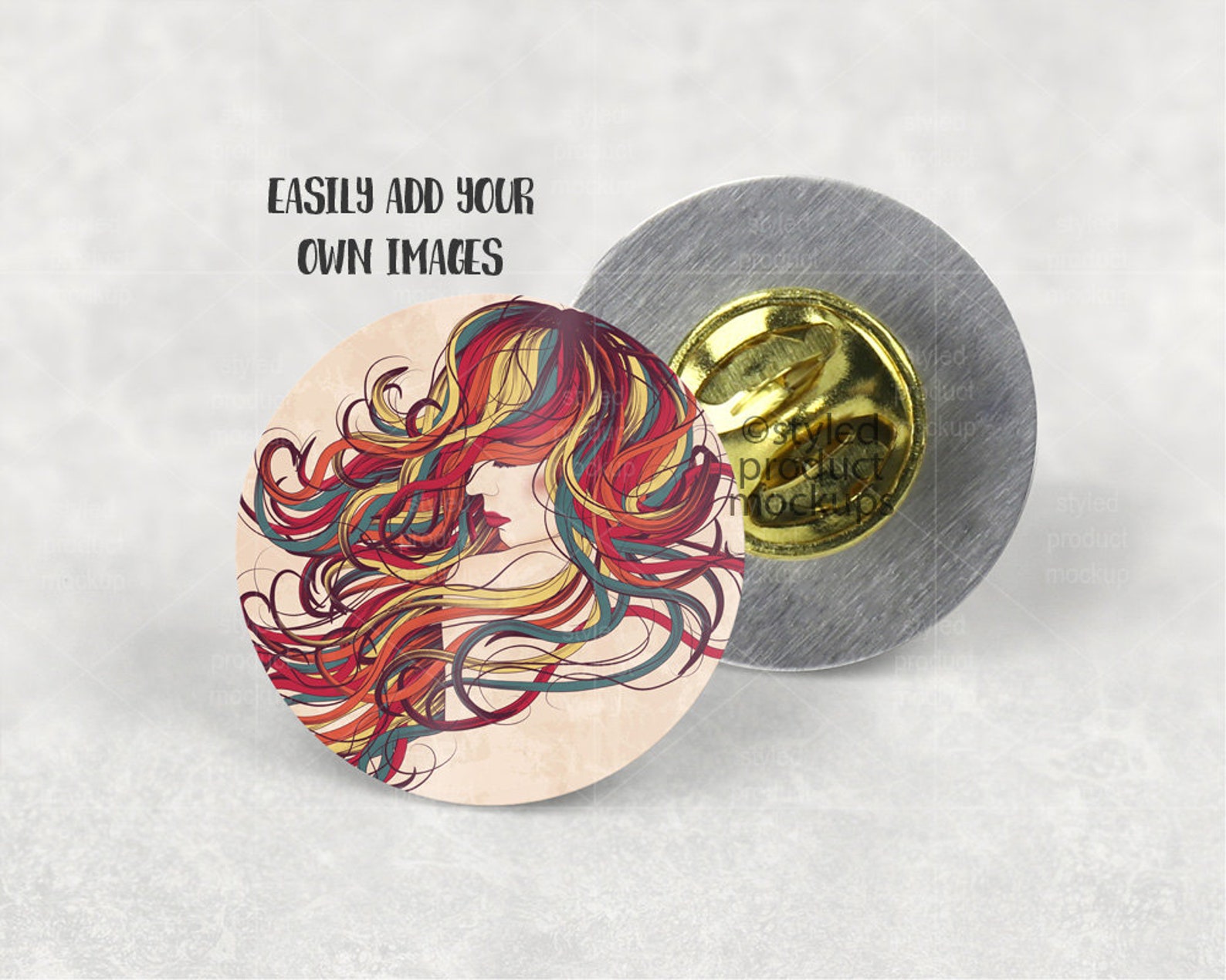 Dye sublimation round lapel pin mockup template Add your own | Etsy