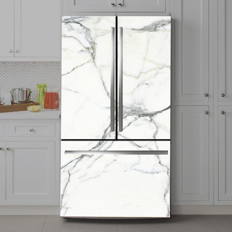 Seamless Bright Marble Refrigerator Decal - Clean Look Fridge Wrap ...