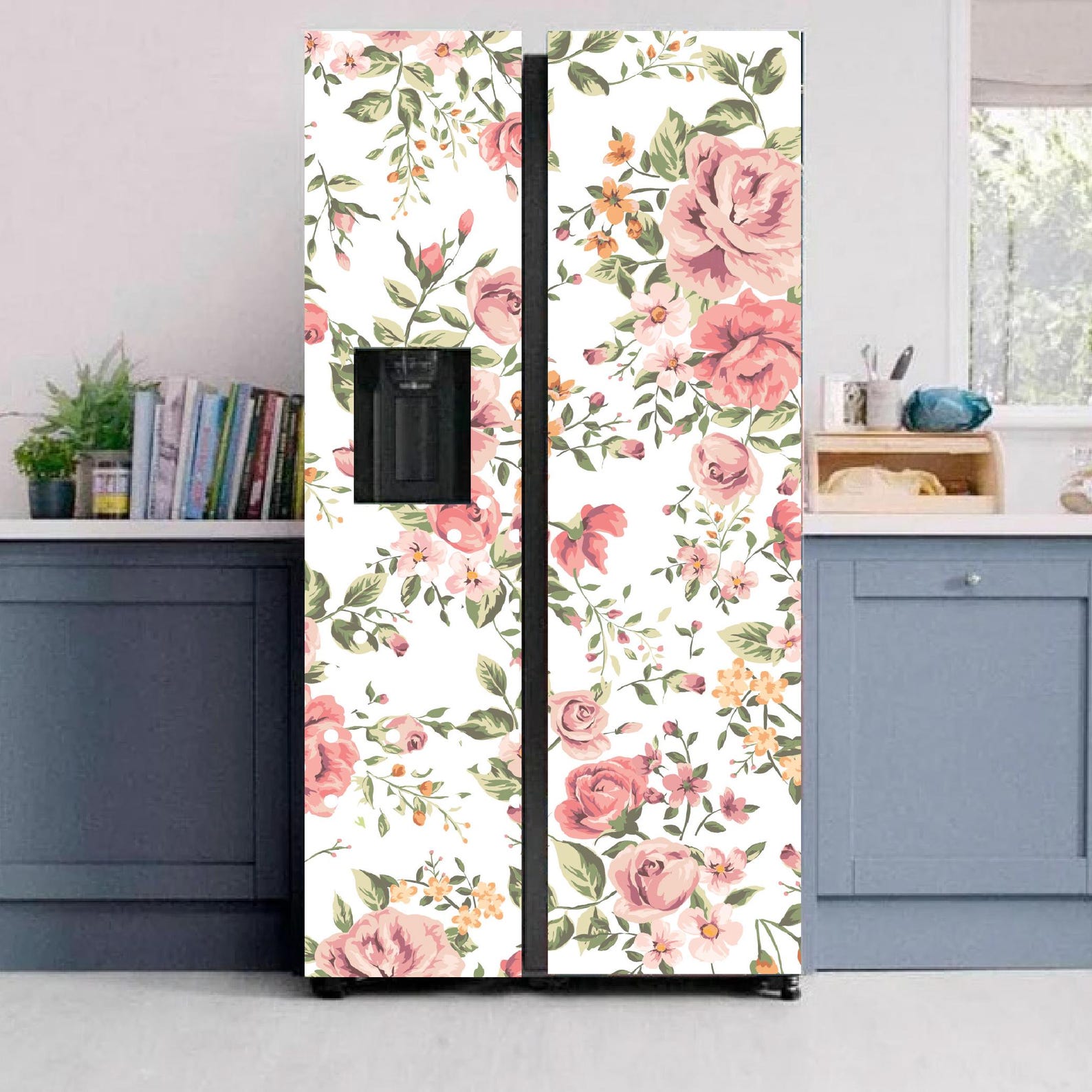 Red Rose Fridge Cover - Elegant Refrigerator Skin - Kitchen Appliance ...
