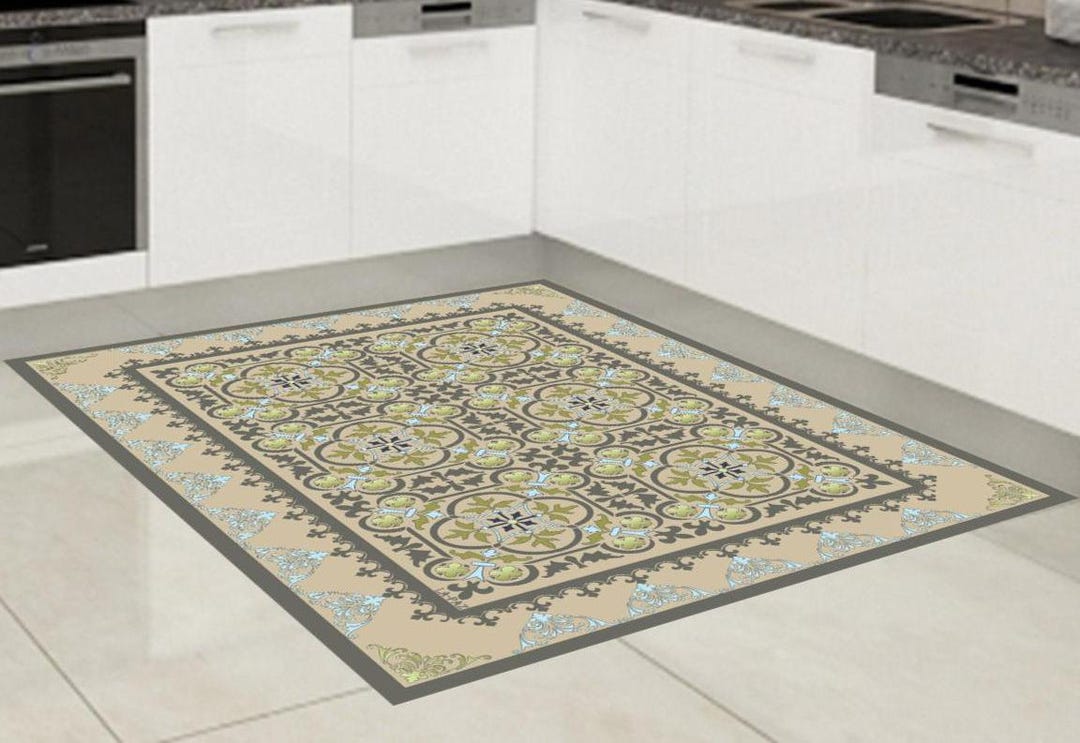 Vinyl Floor Mat, Vinyl Rug, Living Room Rug, Kitchen Mat, Tiles, Floral ...