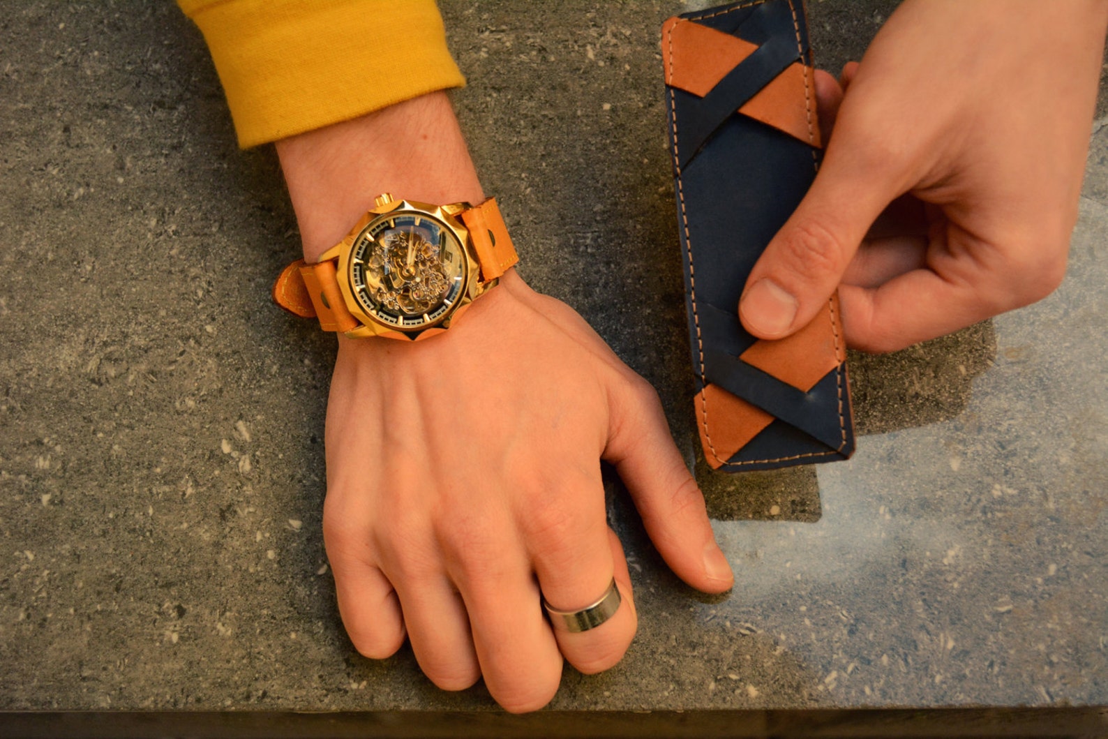 Blue Leather Men Wrist Watch Cuff Sceleton Steampunk Watch | Etsy