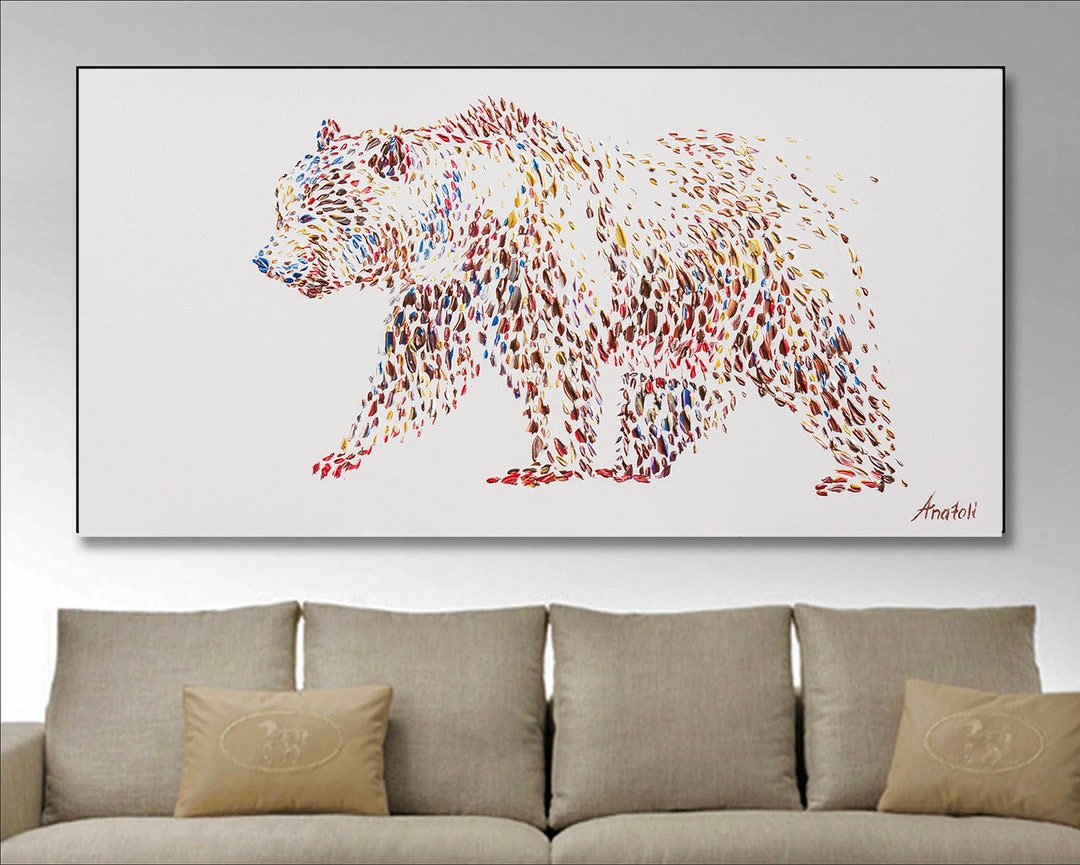 48", Oso, Pintura original de oso, Oso abstracto, Capas gruesas, Oso ...