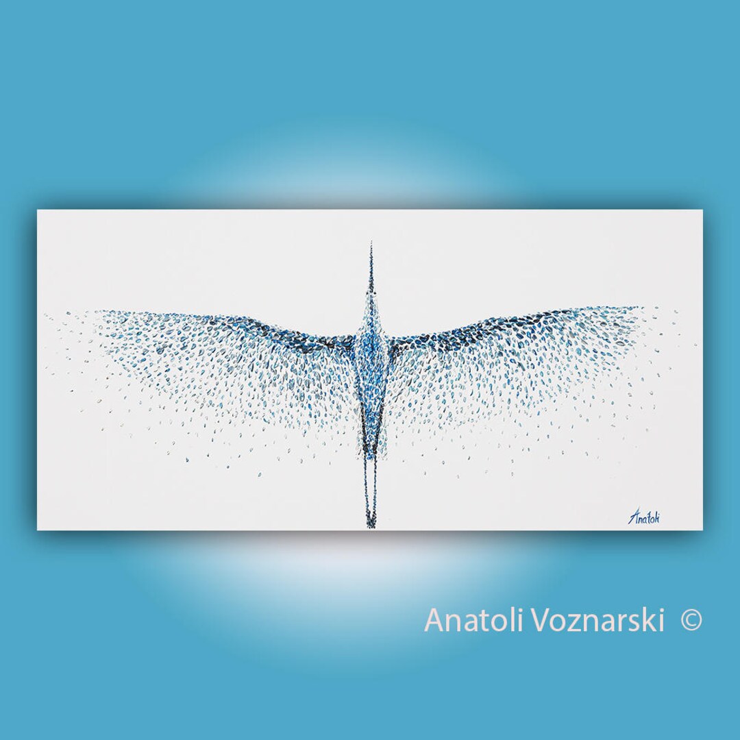 Swan,58",large Abstract Acrylic Painting,flying Swan,thick Layers Bird ...