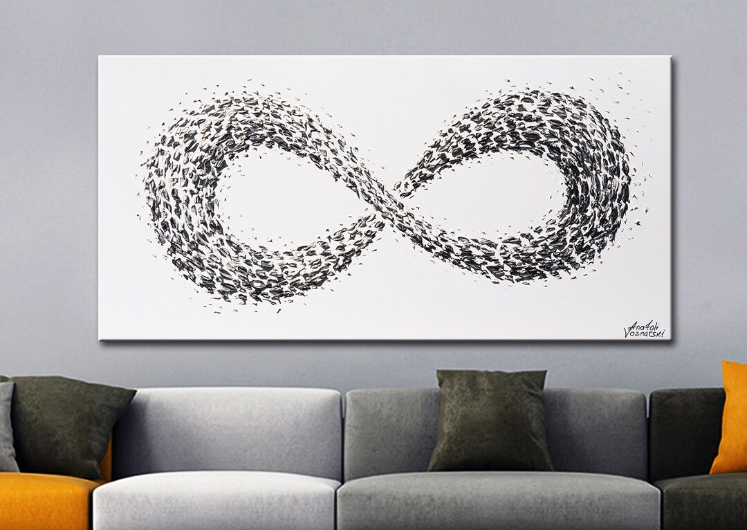 Infinity Symbol 48",beautiful Abstract Black White Painting on Canvas ...
