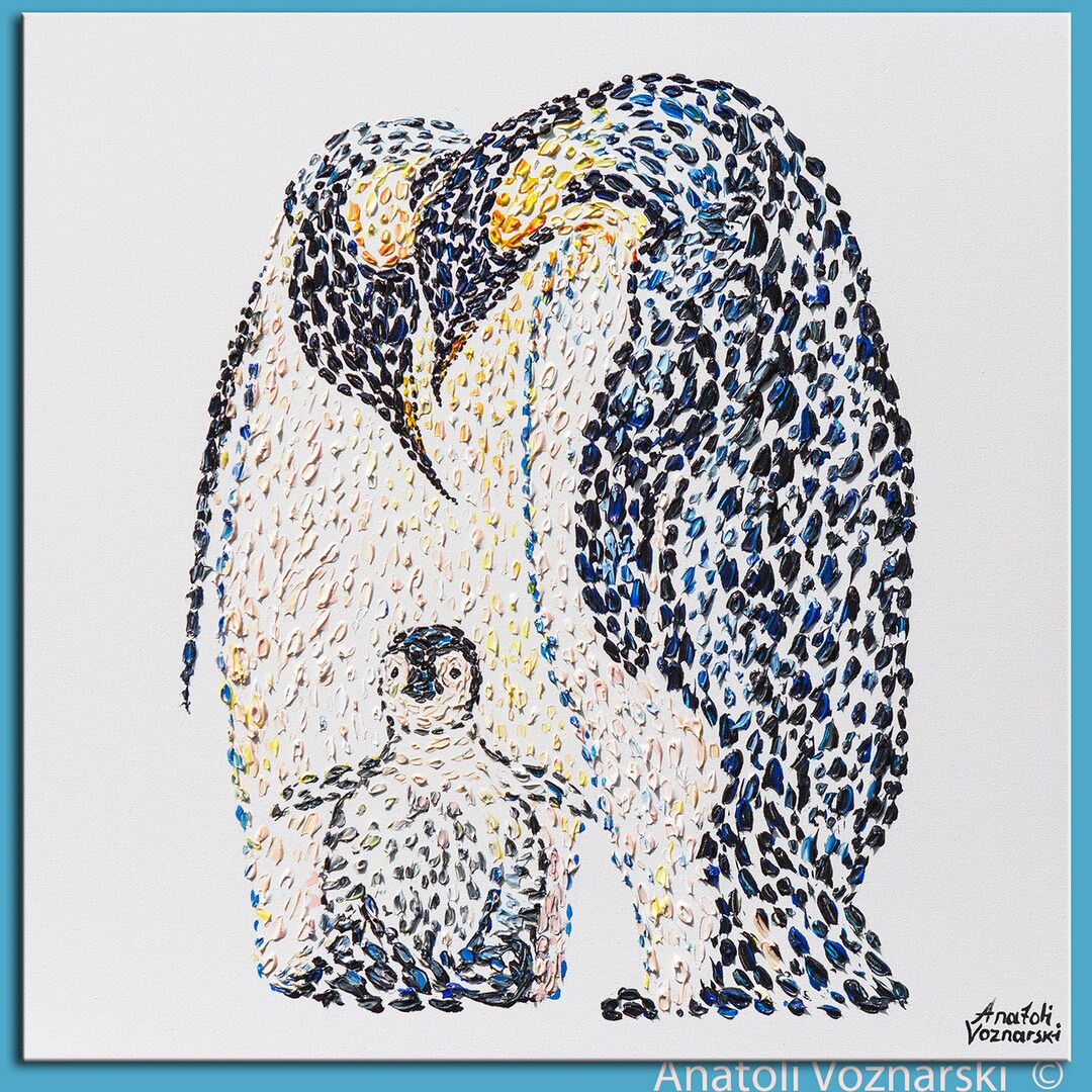 Penguin 30x30",penguins Family,acrylic Painting,modern Penguin Art ...