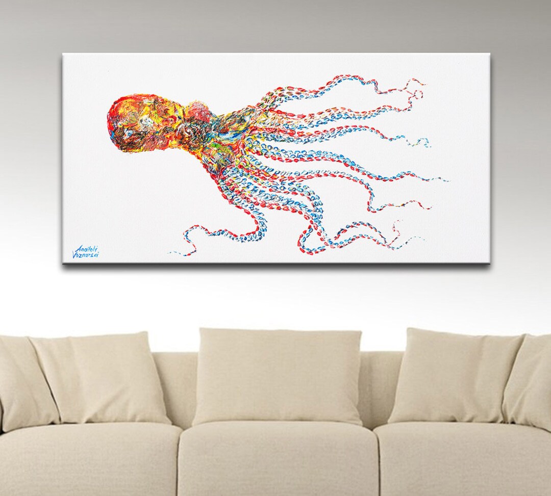 Octopus,48" Original Abstract Acrylic Painting,thick Layers Modern ...