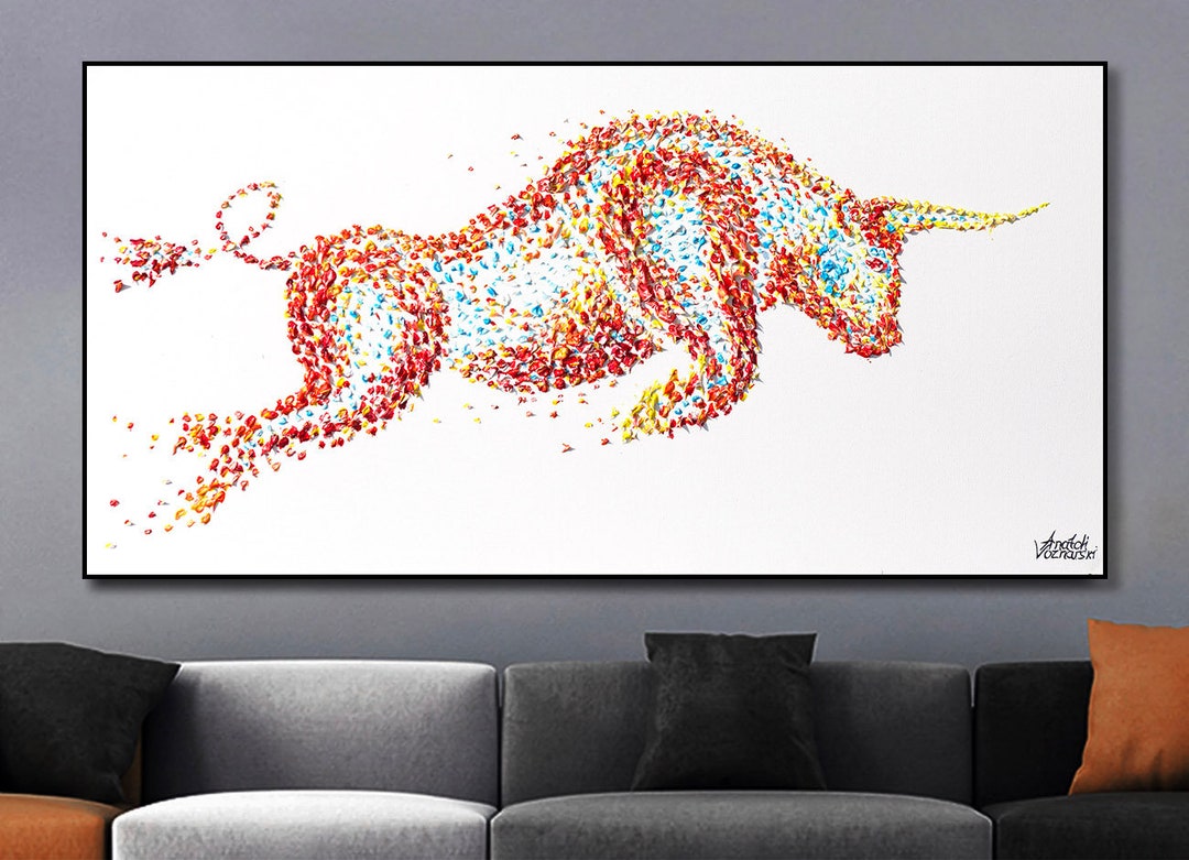 Red Bull,48" ORIGINAL Bull,acrylic Bull Painting Canvas,x-thick Layers ...