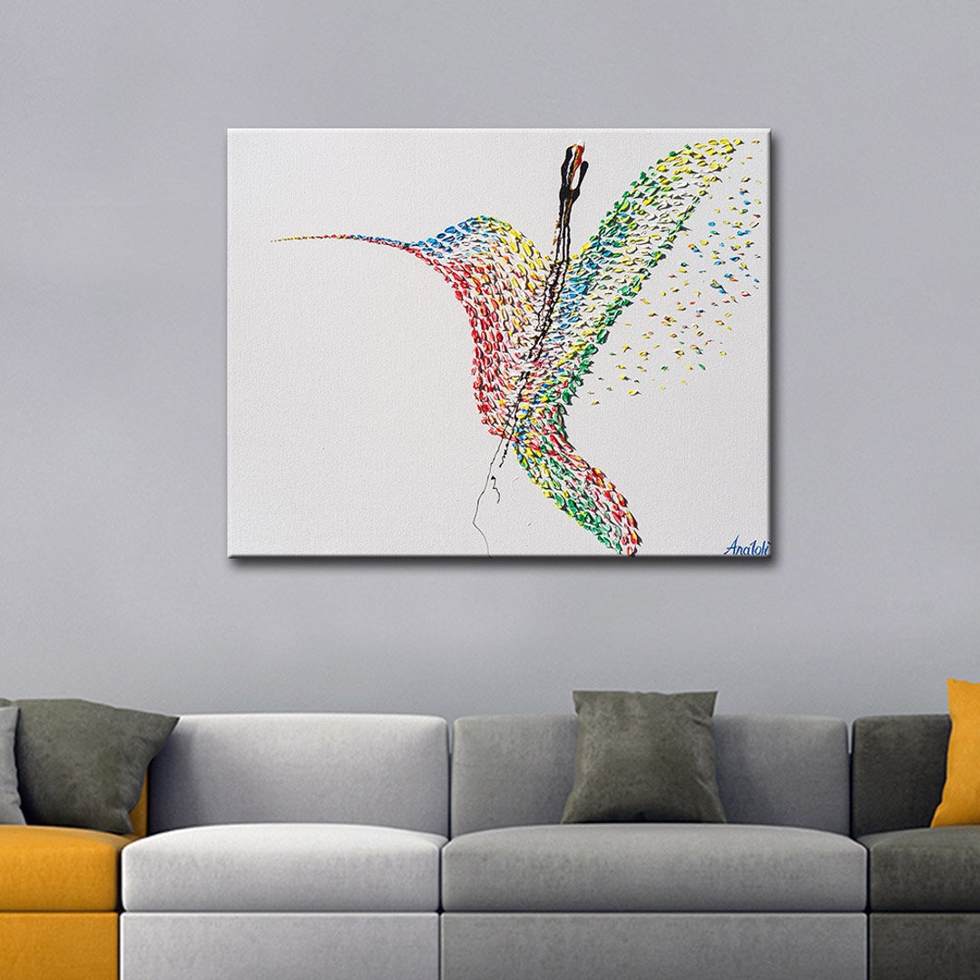 Colibrí, pintura abstracta de pájaro de 30 sobre lienzo, colibrí de ...