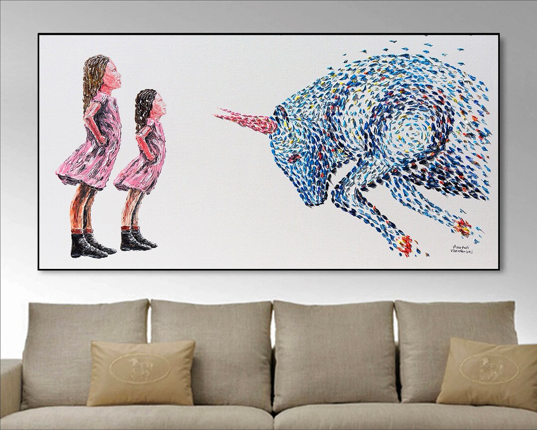Sisters Vs. Bull 48,sisters Painting,wall Street Bull,thick Layers Art ...