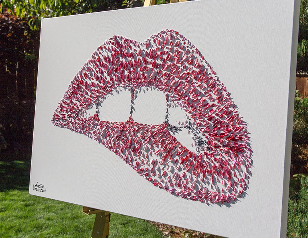 36",biting Lip,abstract Oil Painting,lip Biting Painting,original ...