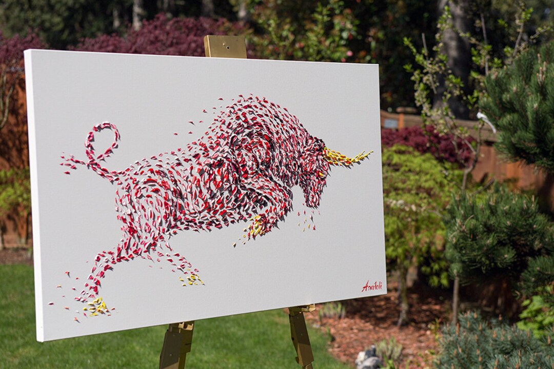 Red Bull,pop Art 48 30,original Large Bull Acrylic Painting on Canvas ...