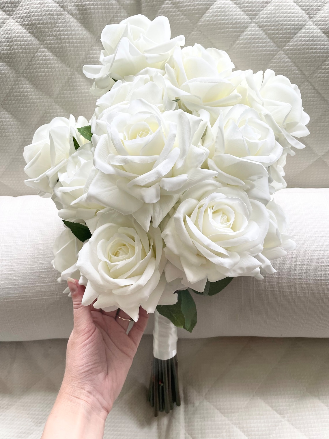 Bridal Large White Wedding Bouquet Roses Long Stem Real Touch - Etsy