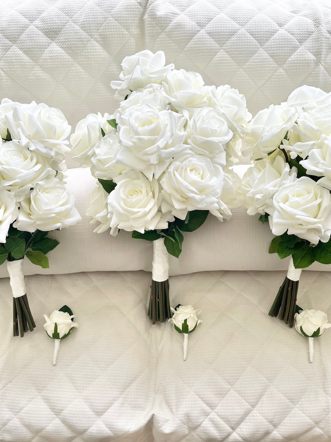 Bridal Large White Wedding Bouquet Roses Long Stem Real Touch Roses ...