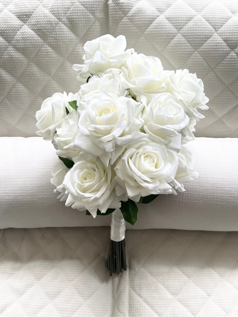 Bridal Large White Wedding Bouquet Roses Long Stem Real Touch - Etsy